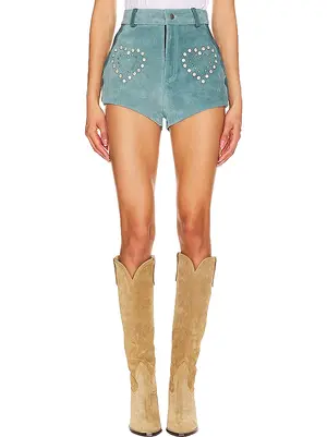 UNDERSTATED LEATHER Wanted Embellished Suede Shorts - Turquoise Stone