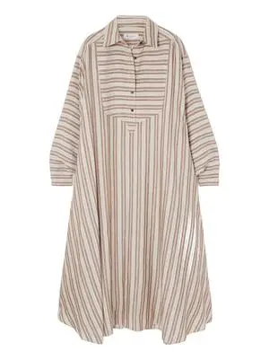 Loro Piana Striped Printed Linen And Silk-blend Kaftan - Neutrals