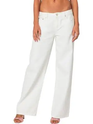 EDIKTED Bow Pocket Straight-leg Jeans - White