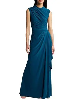 Betsy & Adam Ruched Sleeveless Gown - Mallard