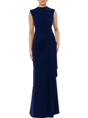 Betsy & Adam Betsy & Adam Ruched Sleeveless Gown Navy