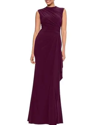 Betsy & Adam Ruched Sleeveless Gown - Wine