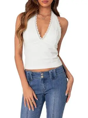 EDIKTED Carolyn Lacy Halter Top - White