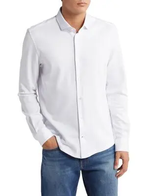 Stone Rose Solid Performance Piqué Button-up Shirt - White