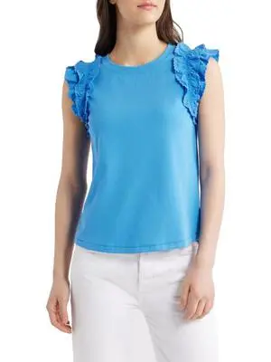 Wit & Wisdom Ruffle Sleeve Top - Cerulean Blue