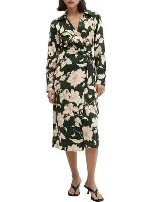 Mango Carola Tie-waist Long-sleeve Dress - Green