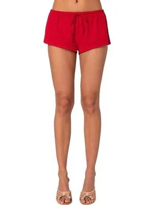 EDIKTED Eyelet Embroidery Cotton Shorts - Red