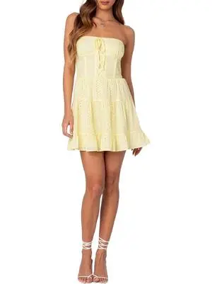 EDIKTED Liora Cotton Eyelet Strapless Minidress - Yellow