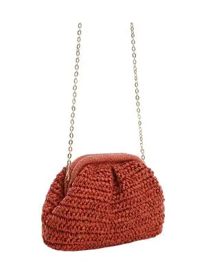 Mango Amalfi Crochet Straw Clutch - Medium Orange