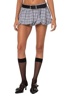 EDIKTED Plaid Bubble Microskort - Blue