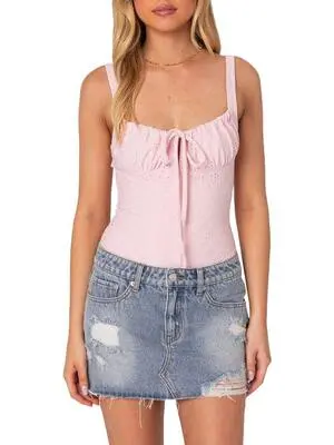 EDIKTED Carol Eyelet Sleeveless Bodysuit - Pink