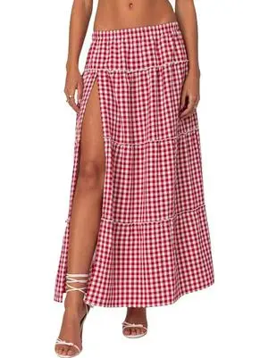 EDIKTED Gingham Maxi Skirt - Red