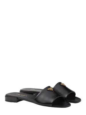 Prada Saffiano Leather Slides - Black