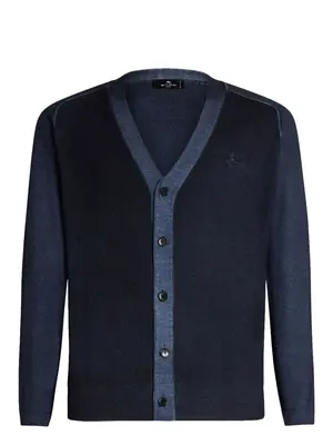Etro Pegaso-embroidered Wool Cardigan - Blue