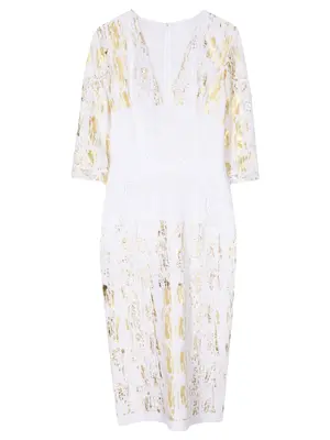 Costarellos Foil-print Linen Dress - White