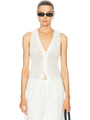Enza Costa Linen Open Knit Vest - White