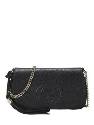 Gucci Grained Leather Soho Chain Flap Crossbody - Black