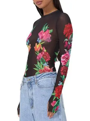 AFRM Kaylee Printed Mesh Top Body Floral