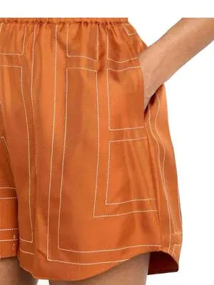 TOTEME Monogram Embroidered Silk Pajama Shorts Rust/copper