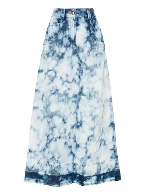 Palm Angels Acid-wash Midi Denim Skirt - Blue