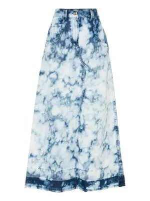 Palm Angels Acid-wash Midi Denim Skirt - Blue