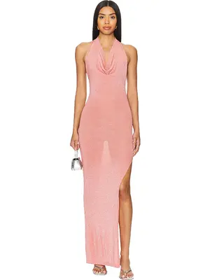 Superdown Eva Drape Front Gown - Peach Metallic