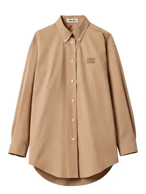 Miu Miu Logo-appliqué Poplin Shirt - Neutrals
