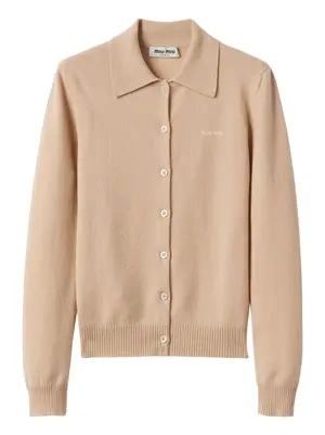 Miu Miu Intarsia-knit Logo Cardigan - Neutrals