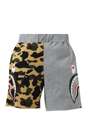 A BATHING APE 1st Camo Half Side Shark Sweat Shorts - Yellow