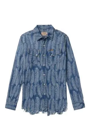Kapital Magpie Distressed Denim-jacquard Western Shirt - Blue