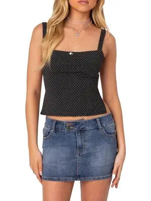 EDIKTED Kaia Polka Dot Crop Top - Black