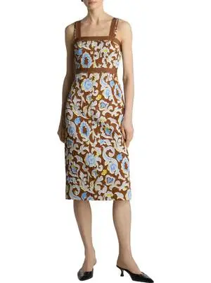 St. John Paisley Print Matelassé Dress - Saddle Multi