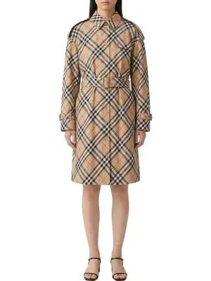 Burberry Checked Cotton Trench Dress - Sand
