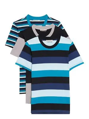 Marni Set Of Three Striped Cottonjersey Tshirts - Petrol