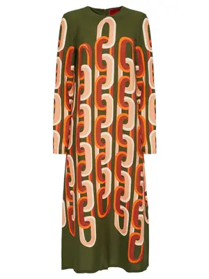 La DoubleJ Swing Chain-link Print Midi Dress - Green