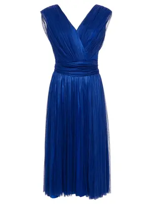 RHEA COSTA Draped Midi Dress - Blue