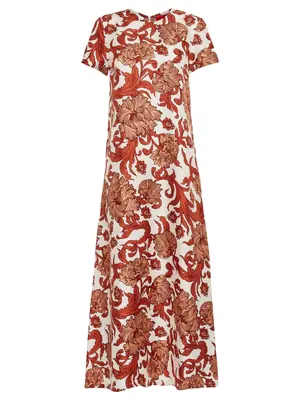 La DoubleJ Swing Botanical-print Silk Dress - White