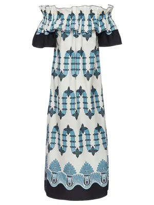 La DoubleJ La DoubleJ Sirocco Print Off-Shoulder Dress Blue