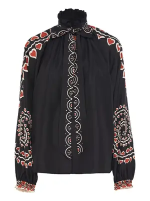 La DoubleJ Cerere Silk Placé-print Blouse - Black