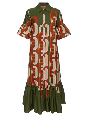 La DoubleJ Choux Chain-link Print Dress - Green
