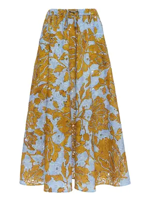 La DoubleJ Floral-print Cotton Midi Skirt - Yellow