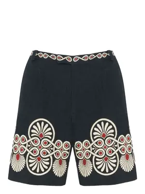 La DoubleJ Medallion Print Cotton Shorts - Black