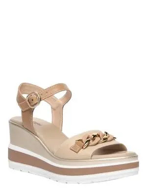 NEROGIARDINI NeroGiardini Chain Ankle Strap Wedge Sandal Beige/khaki