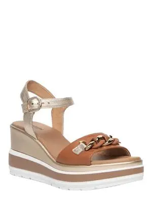 NEROGIARDINI NeroGiardini Chain Ankle Strap Wedge Sandal Brown