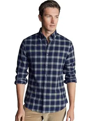 CHARLES TYRWHITT Slim Fit Button-down Collar Brushed Flannel Check Shirt French Blue