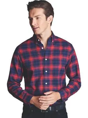 CHARLES TYRWHITT Slim Fit Button-down Collar Brushed Flannel Check Shirt Red
