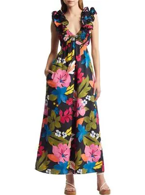 Saylor Zaira Floral Cotton Maxi Dress - Blue Multi