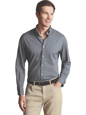 CHARLES TYRWHITT Four-way Stretch Button Down Jersey Shirt - Flint Grey