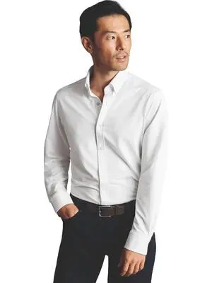 CHARLES TYRWHITT Four-way Stretch Button Down Jersey Shirt White