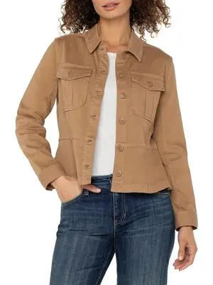 LIVERPOOL Liverpool Los Angeles Peplum Twill Trucker Jacket Desert Camel